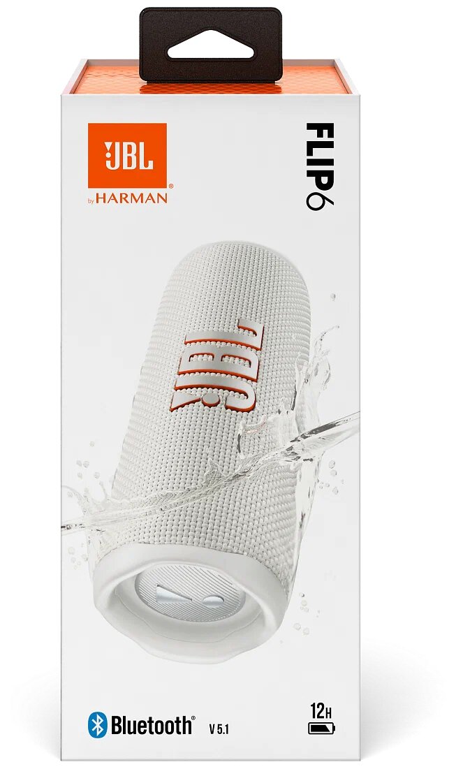 Портативная колонка JBL "Flip 6", с сабвуфером, влагозащищенная, белая