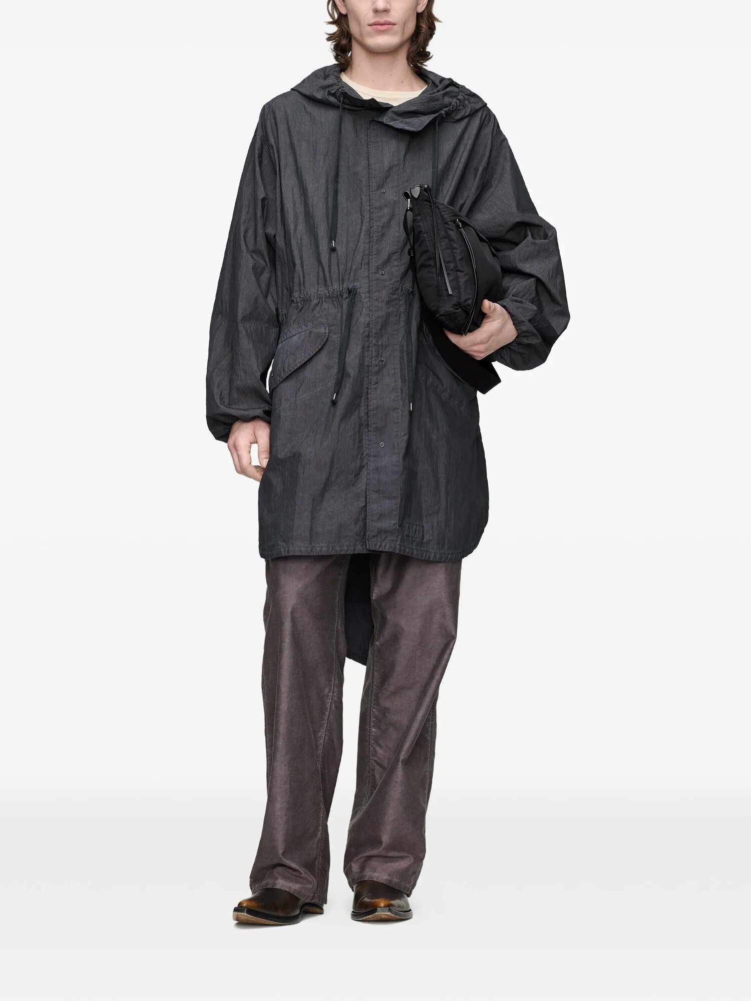 Пальто Maison Margiela Hooded drawstring parka coat, размер 48, grey — фото 1