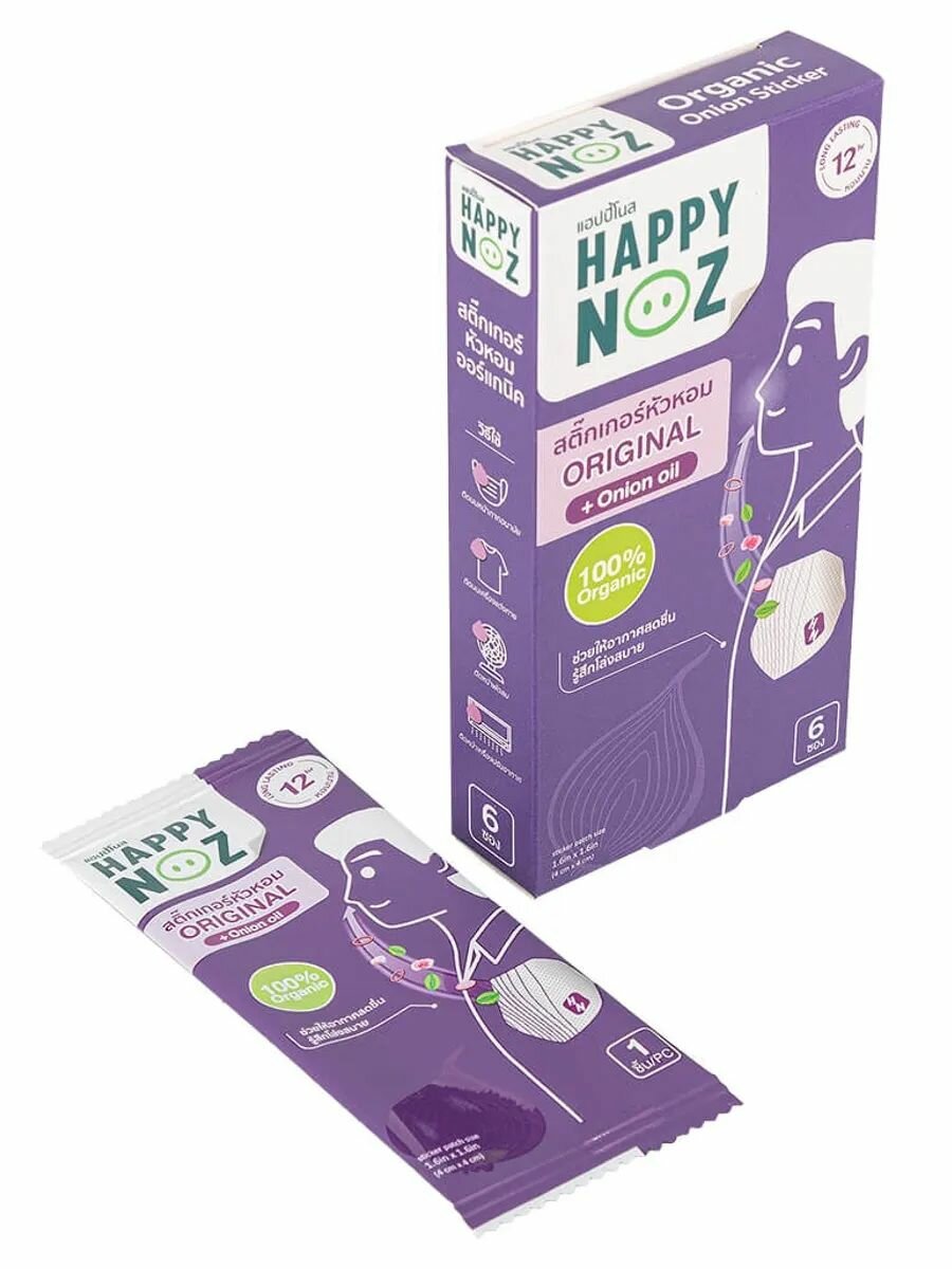 Пластырь от заложенности носа с луковым маслом для взрослых Happy Noz, 6 шт