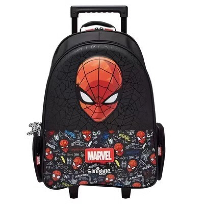 Сумка-рюкзак на колесиках Smiggle, большой объем, Черный с красным принтом