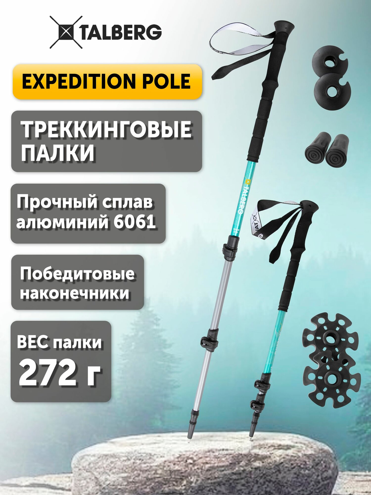 Палки для трекинга Talberg EXPEDITION, 64-135 см, 2 шт, цвет: зеленый