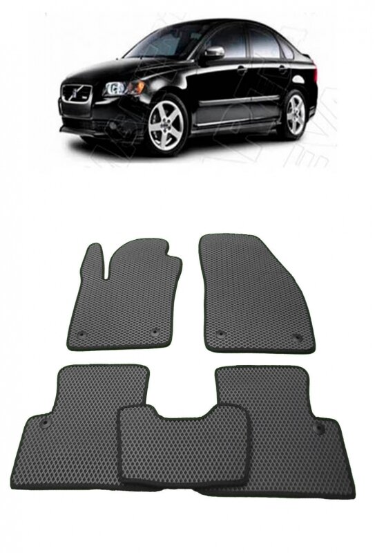 Ева коврики Volvo S40 II 2004 - 2012/ Ева ЭВА сота/ цвет Серый c черной окантовкой / EVA Smart / коврики в салон автомобиля Вольво