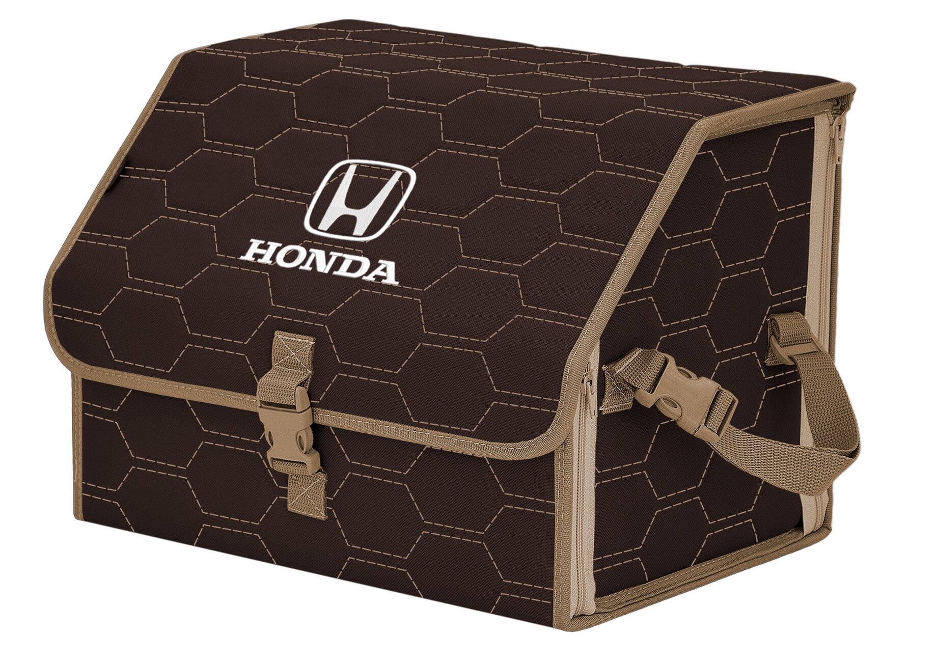 Органайзер-саквояж "Союз" в багажник Honda (Хонда), размер M. Цвет: коричневый с бежевой прострочкой Соты.