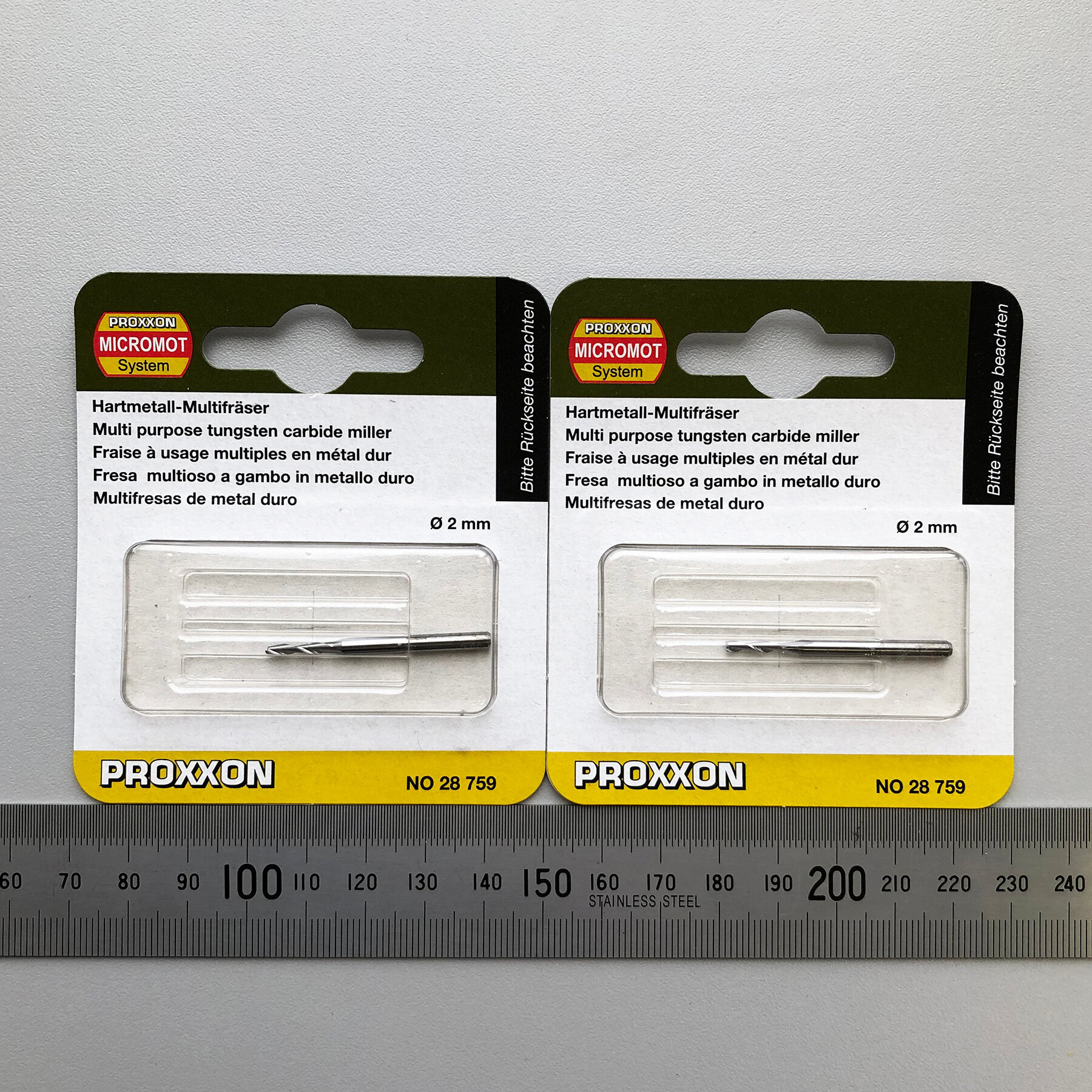 Фрезы твёрдосплавные, цилиндр, 2 мм, 2 шт, 28759, Proxxon, Проксон