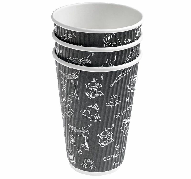 Набор стаканов картонных 400мл d-90мм гофрированный с надписями 3-х сл. для горячего уп/50шт