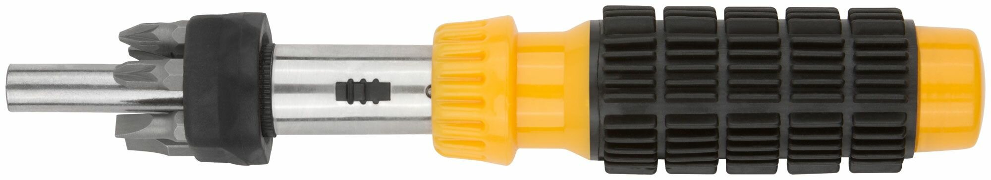 Отвертка реверсивная, 6 CrV бит, желтая ручка с антискользящей накладкой