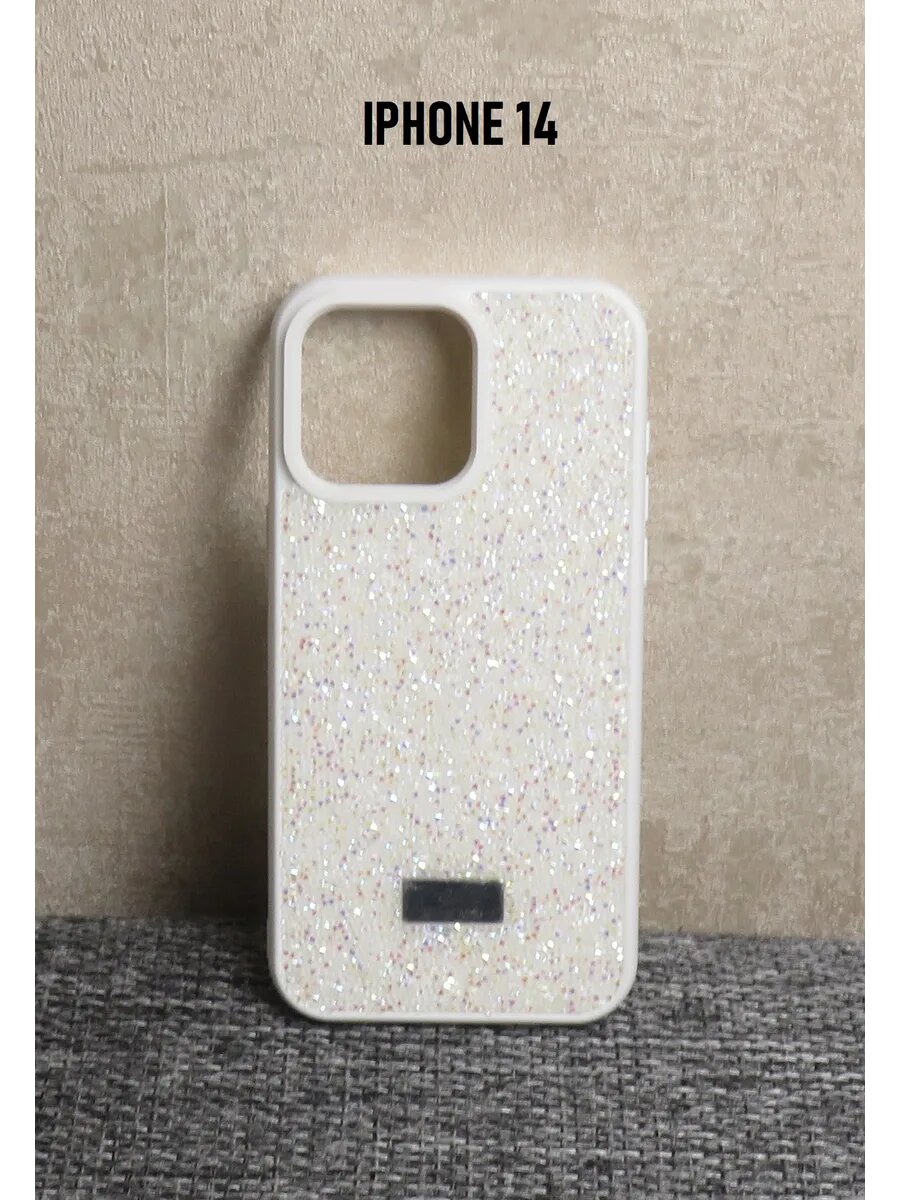 Чехол со стразами, ЭКОLАЙН, для iPhone 14, силиконовый, ударопрочный, цвет белый