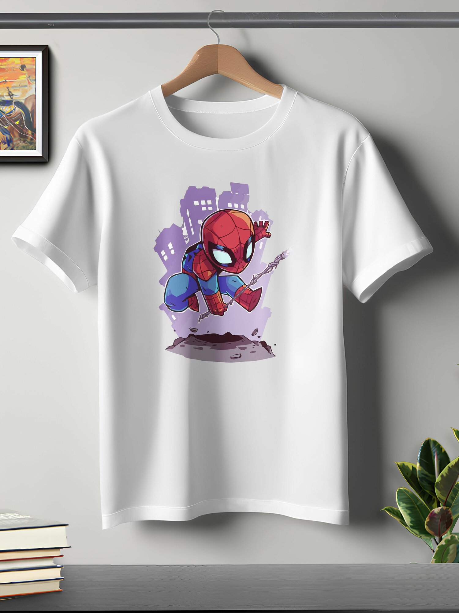 Футболка  Детская ONEQ 140 (10-11) размер с принтом Человек-паук, белая