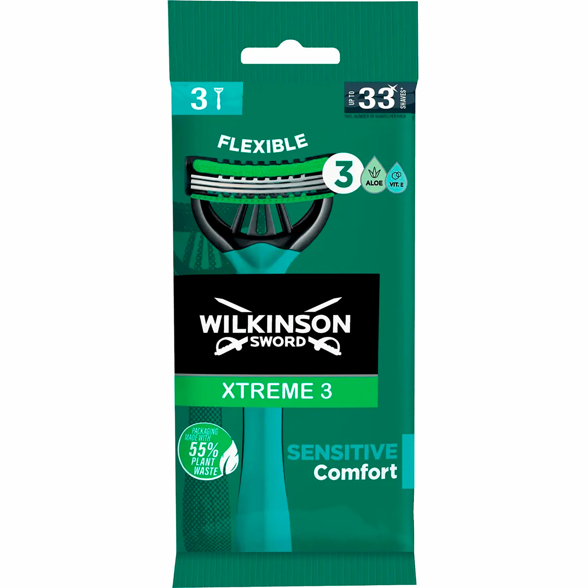 Wilkinson Sword Одноразовые бритвы XTREME3 Sensitive (3 станка), 3 лезвия, плав. головка, увл. полоска