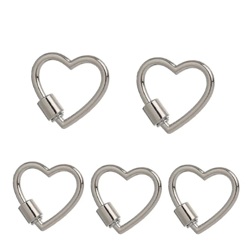 Серебряные сердечные карабины 5 шт, размер 1pcs