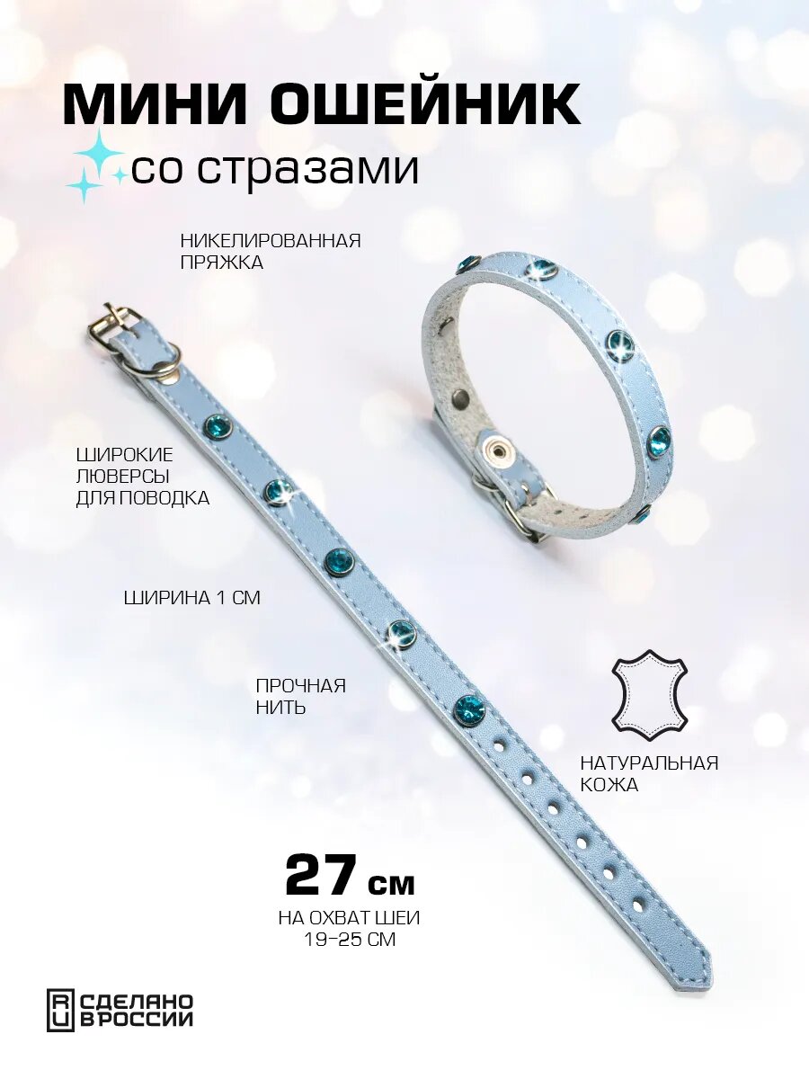 Ошейник кожаный со стразами для кошек, собак мелких пород и щенков