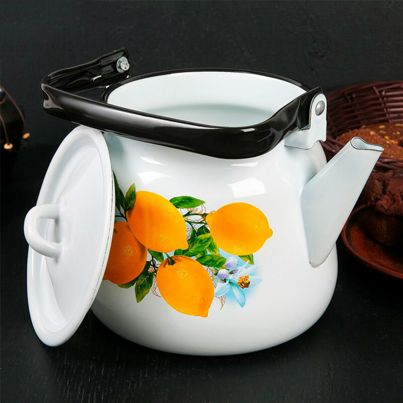 Чайник 3,5 л сфер. Лимоны, белый с петлёй С2716*97 стальэмаль