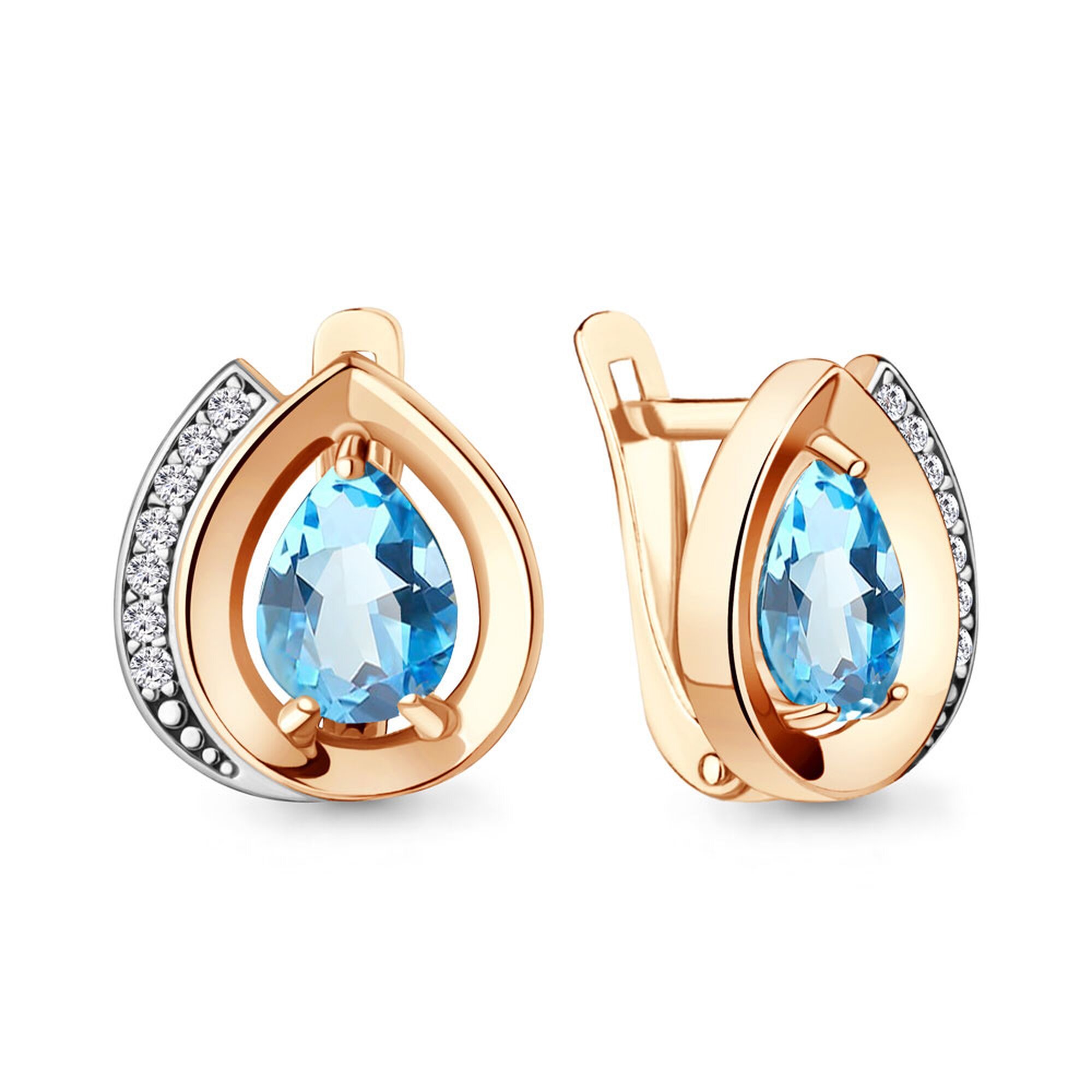 Серьги, серебро, 925 проба, золочение, топаз, фианит