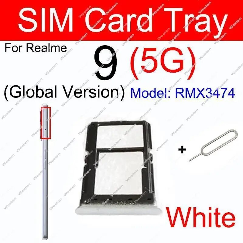 Лоток для SIM-карты для Realme 9 9 Pro 9i 4G 5G, держатель слота для двух SIM-карты, адаптер для SIM-карты, запасные части 9-5G Global - White