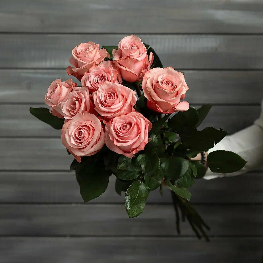 9 розовых роз Эквадор, высота 50 см, монобукет от Букет Маркет