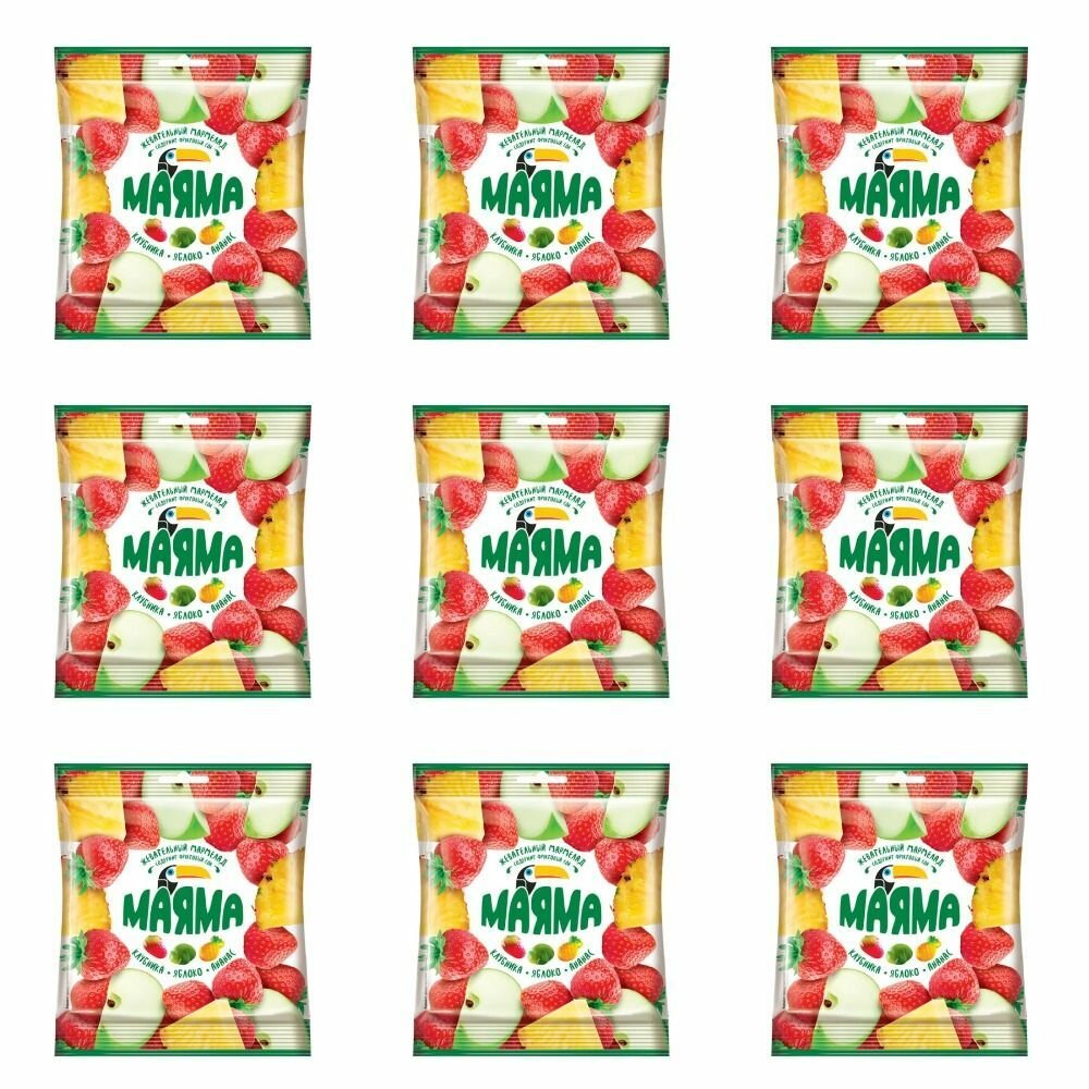 Mayama Мармелад жевательный, со вкусами ананаса, яблока и клубники, 70 г - 9 шт