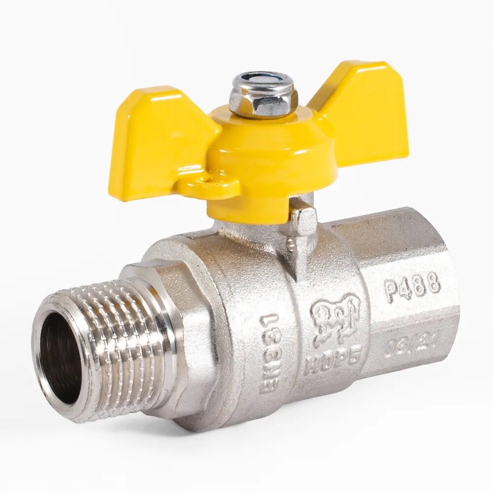 Кран газ 1/2 PROFACTOR гайка-штуцер-бабочка или ручка PF GBV 336