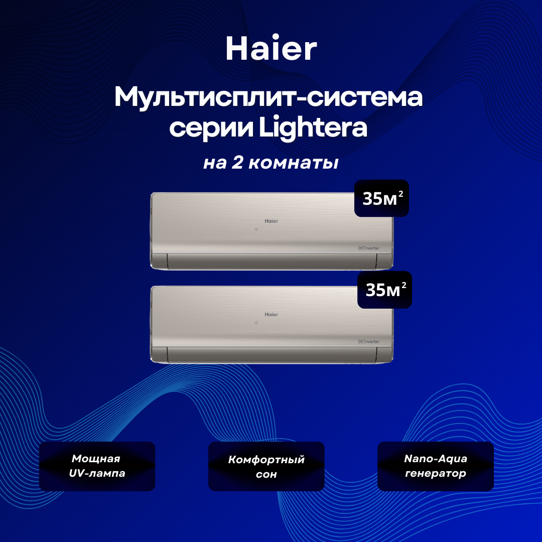 Мультисплит-система Haier Lightera 2 х AS12NS6ERA-G / 2U50S2SM1FA-3 на 2 комнаты 35+35 м²
