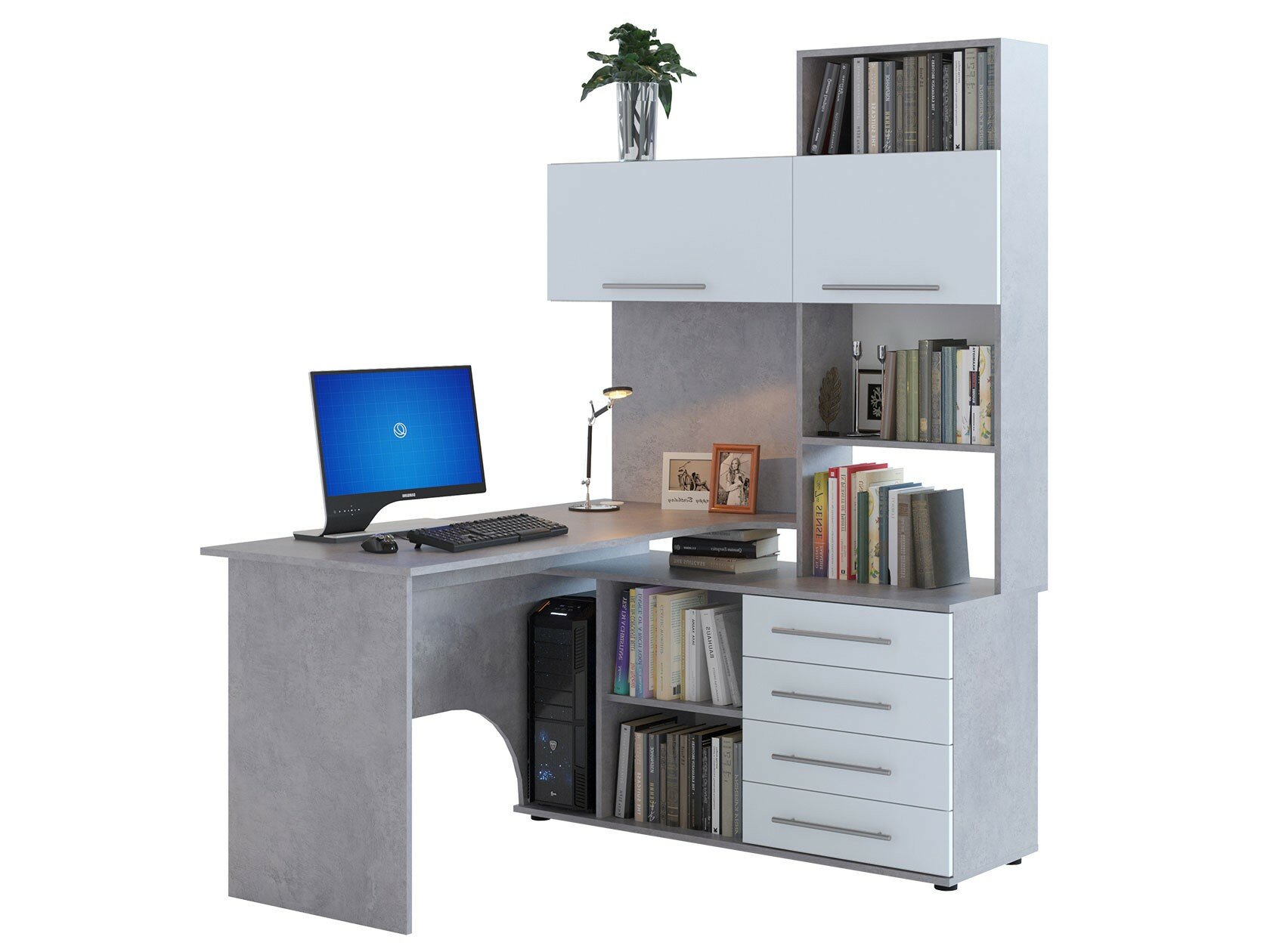 Стол компьютерный Сокол КСТ-14.1П Правый Бетон/белый Размеры: Высота 1828мм Глубина 1235мм Ширина 1350мм