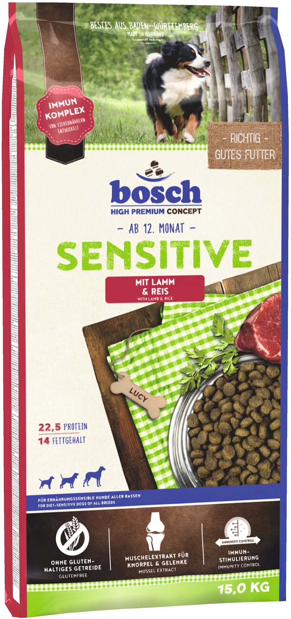 Bosch Sensitive гипоаллергенный корм с ягненком и рисом для взрослых собак с чувствительным пищеварением 15 кг