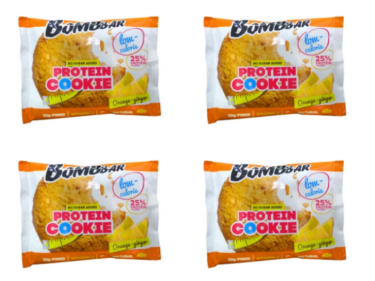 Печенье BOMBBAR низкокалорийное протеиновое, апельсин-имбирь, 40 гр, 4 шт