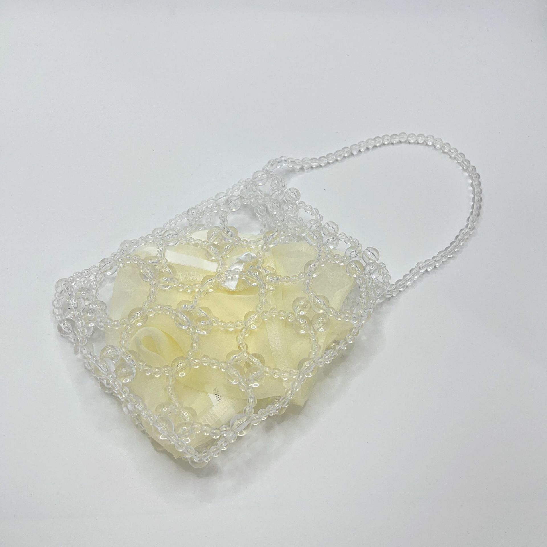 Сумка, ручная работа, вышивка бисером, прозрачная, 16x4x19 см