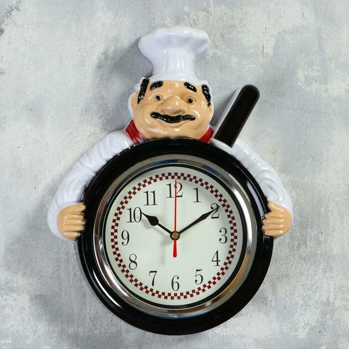 Часы настенные, серия: Кухня, "Повар со сковородой", дискретный ход, 26.5х20 см, часы интерьерные