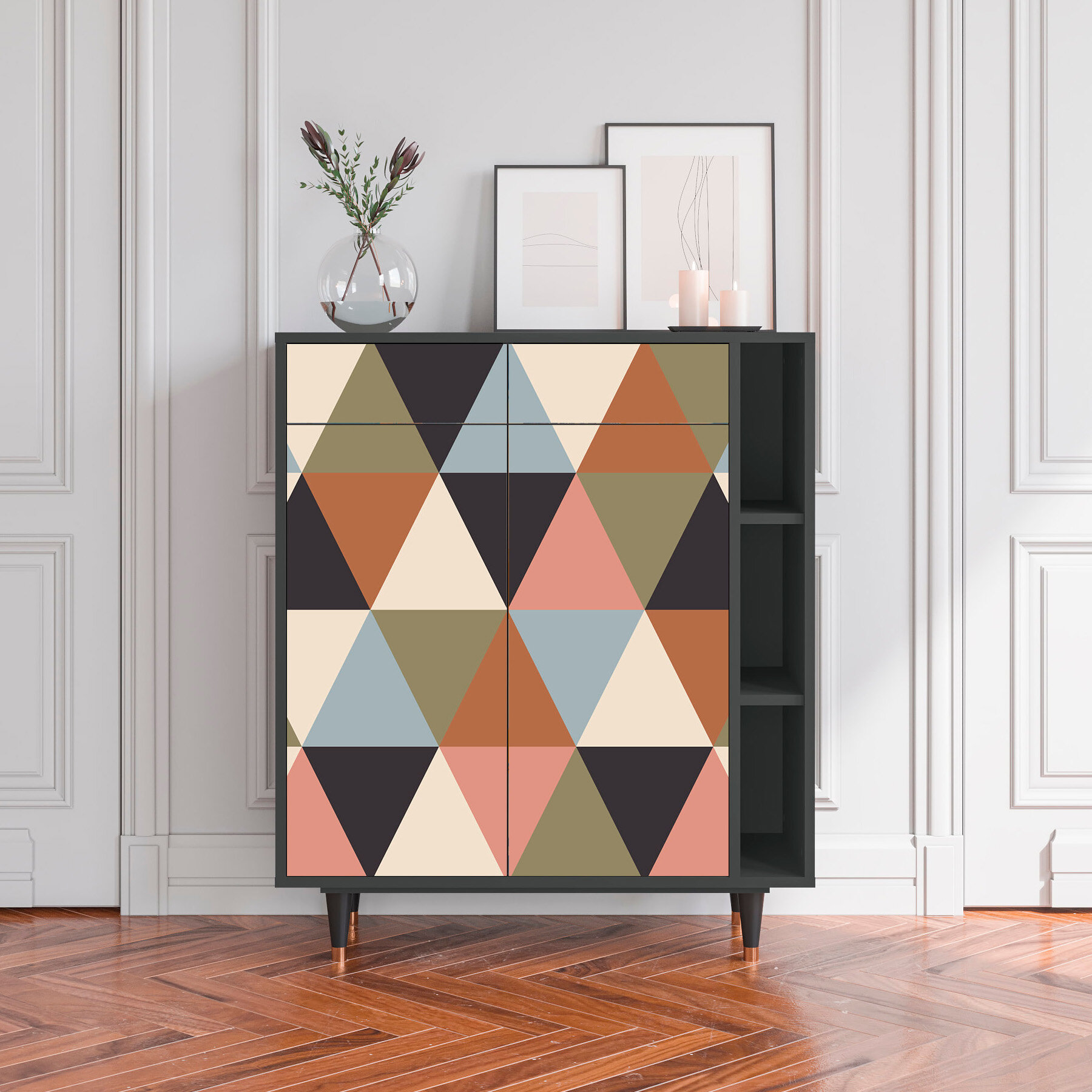 Комод - STORYZ - BS6 Royal Triangles, Размер - 94 x 110 x 41 см, Цвет корпуса - , Антрацит