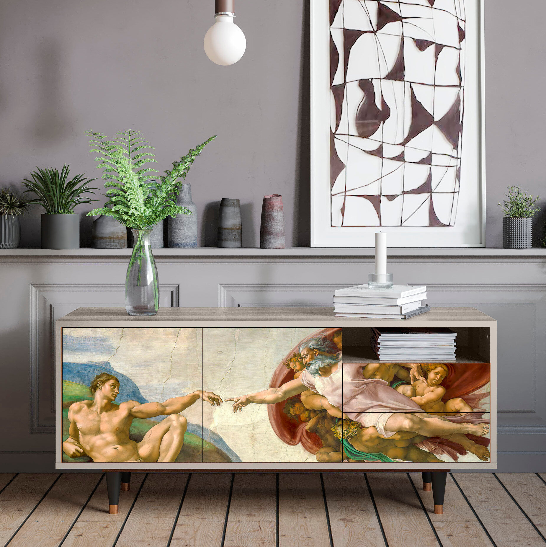 ТВ-Тумба - STORYZ - T7 The Creation of Adam by Michelangelo, Размер - 125 x 56 x 41 см, Цвет корпуса - , Сатин
