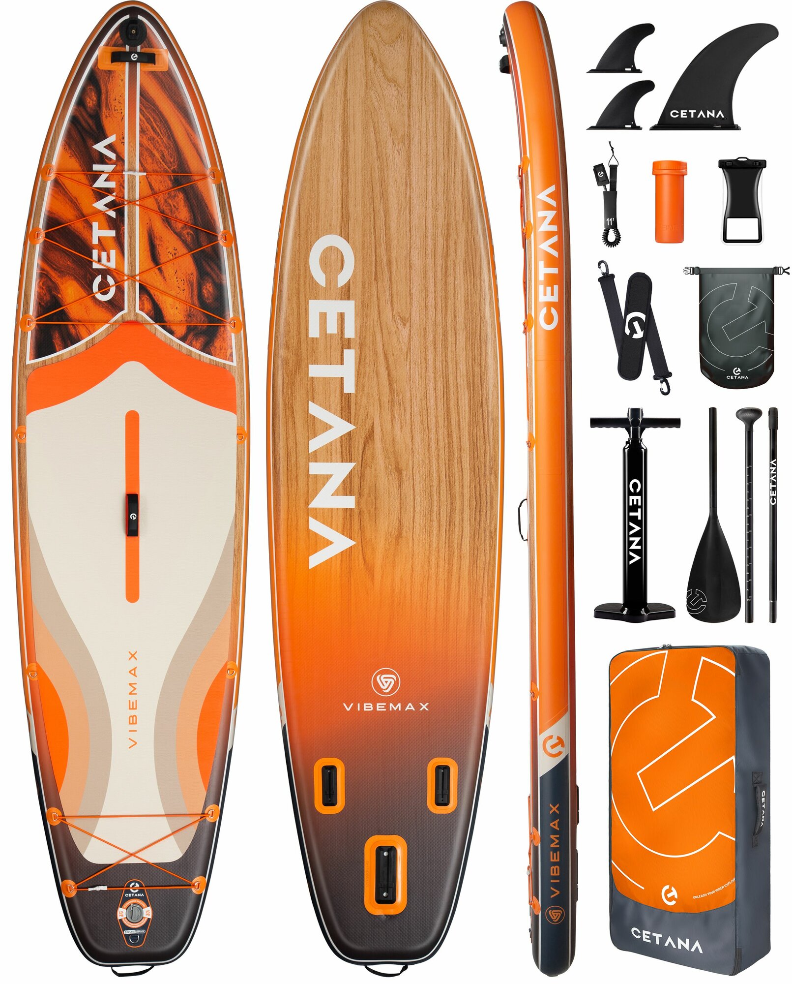 Надувная двухслойная SUP-доска CETANA VIBEMAX ORANGE STD 11'6' 351-86-15cm / сапборд для серфинга и отдыха на воде