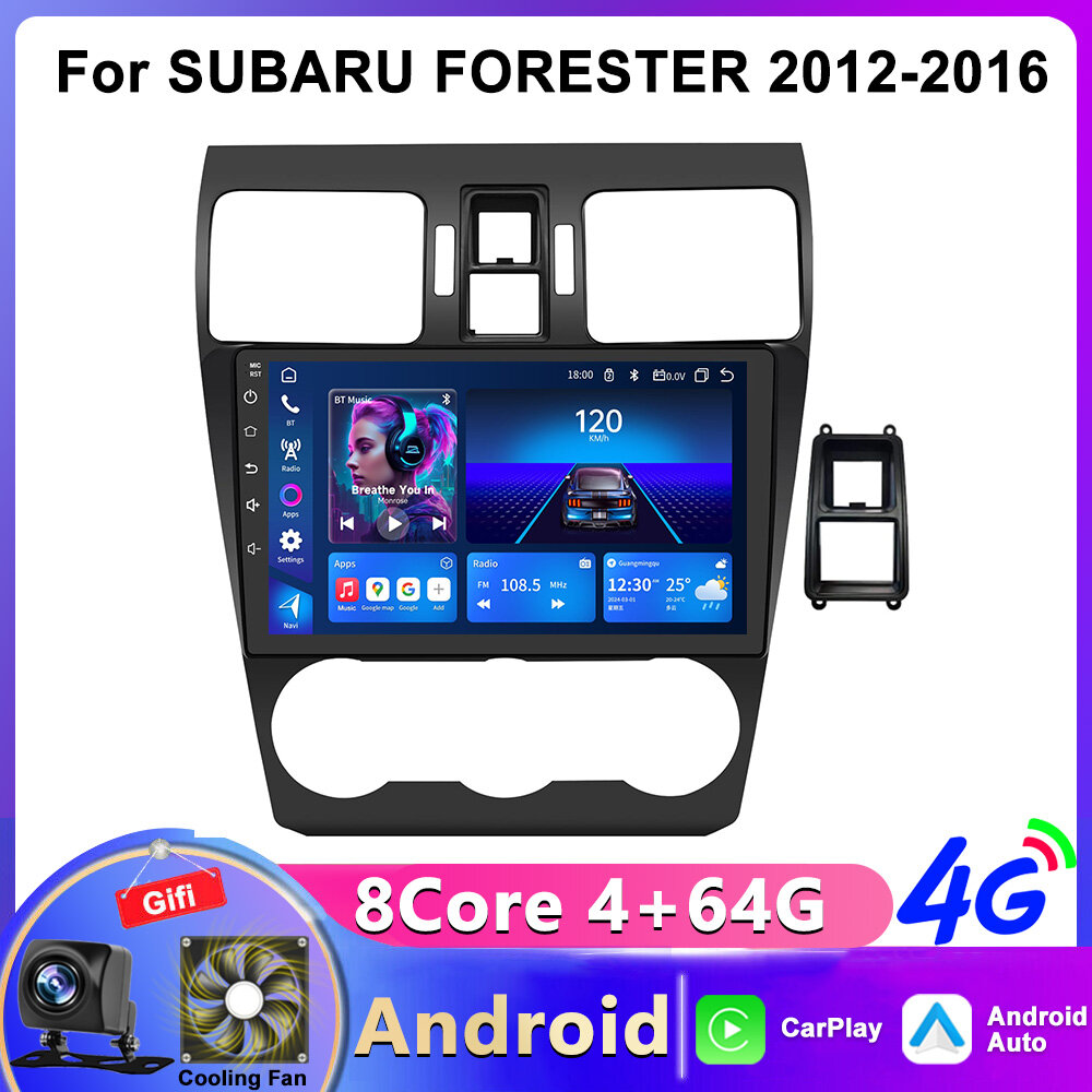 Магнитола Subaru Forester 2013-2016, Android 13, 4/64GB, DSP, 4G модем, Субару Форестер + Переходная рамка