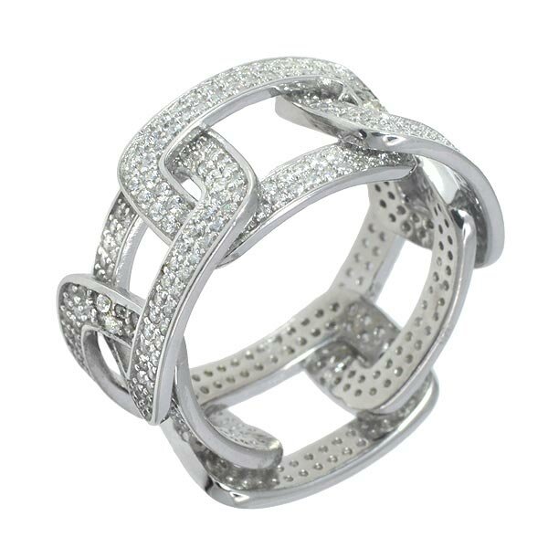 Кольцо тонкое, серебро, 925 проба, родирование, фианит