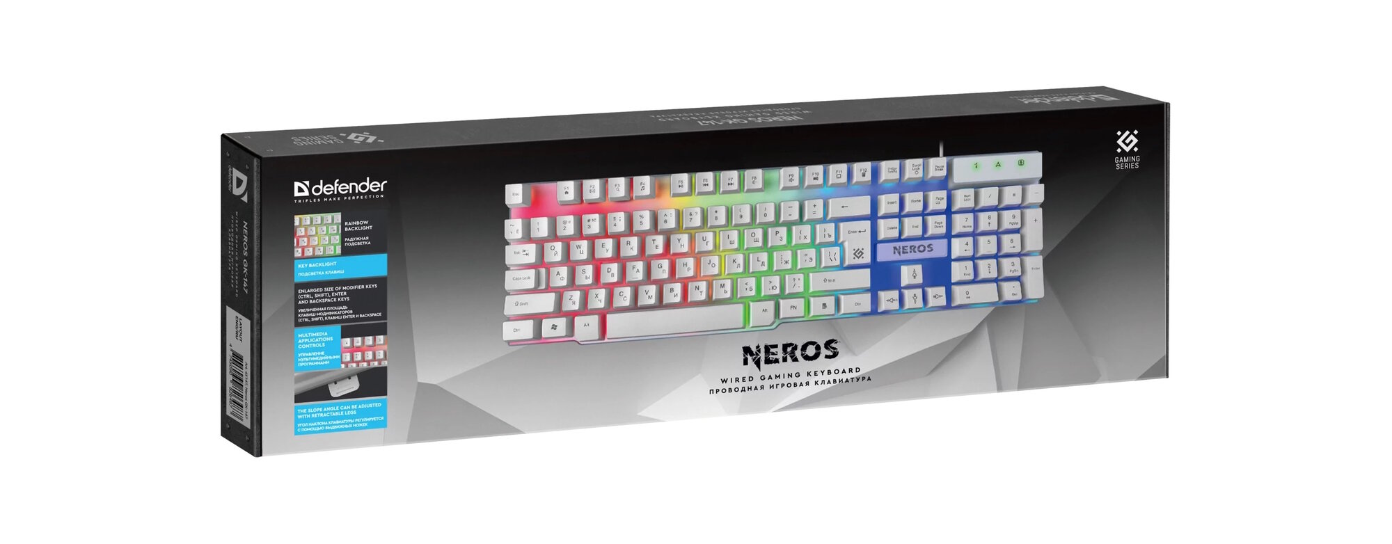 Клавиатура Defender игровая Neros GK-147 RU, белый, радуж,104 кн, FN,1.8м (45147)