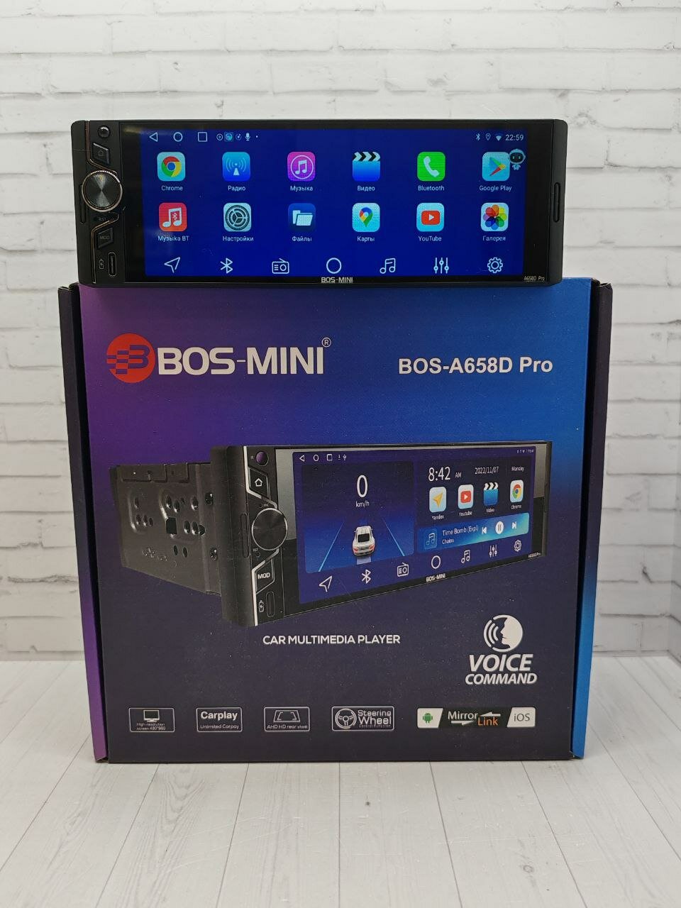 Магнитола BOS-MINI 1 din (дин) андроид, экран 6,9'дюймов, WiFi, GPS, USB, Блютус. Универсальная, для различных авто.