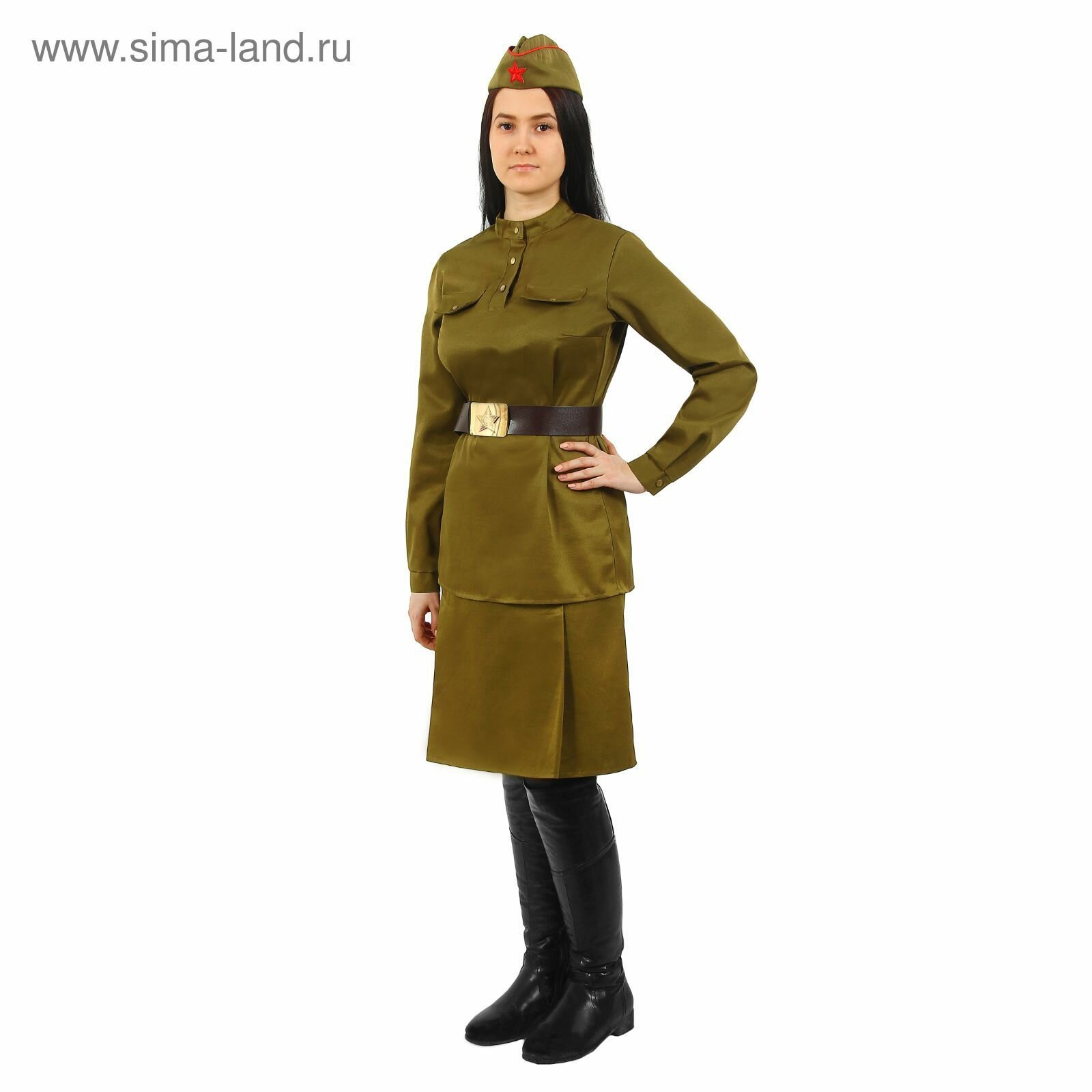Костюм женский Страна Карнавалия "Военный", гимнастёрка, юбка, ремень, пилотка, 88-96-164, размер 44