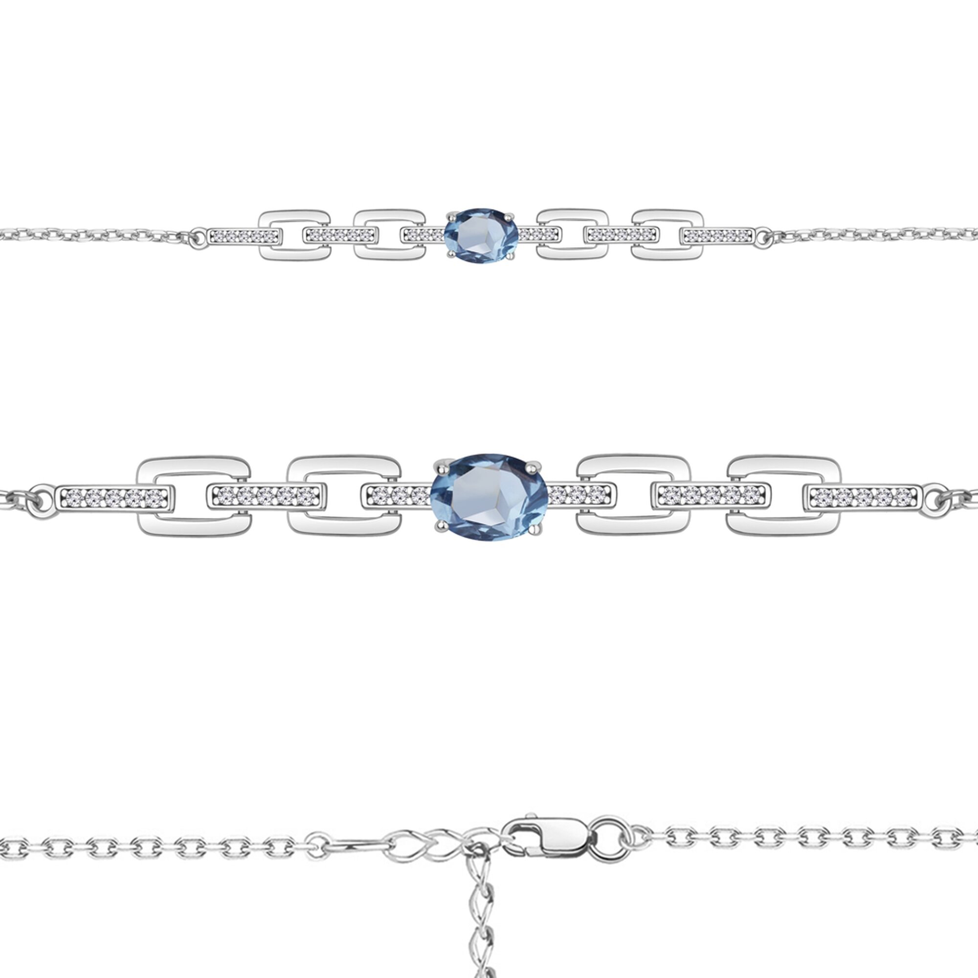 Браслет, серебро, 925 проба, родирование, топаз, фианит