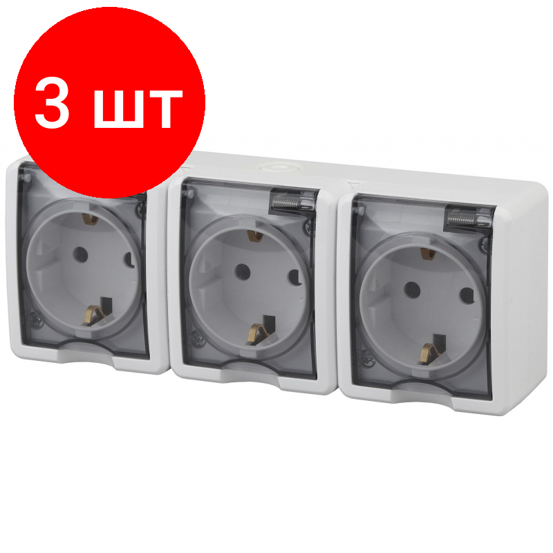 Комплект 3 штук, Розетка 3-м ЭРА Эксперт накладн. 16A IP54 с/з с/кр бел 11-2405-01