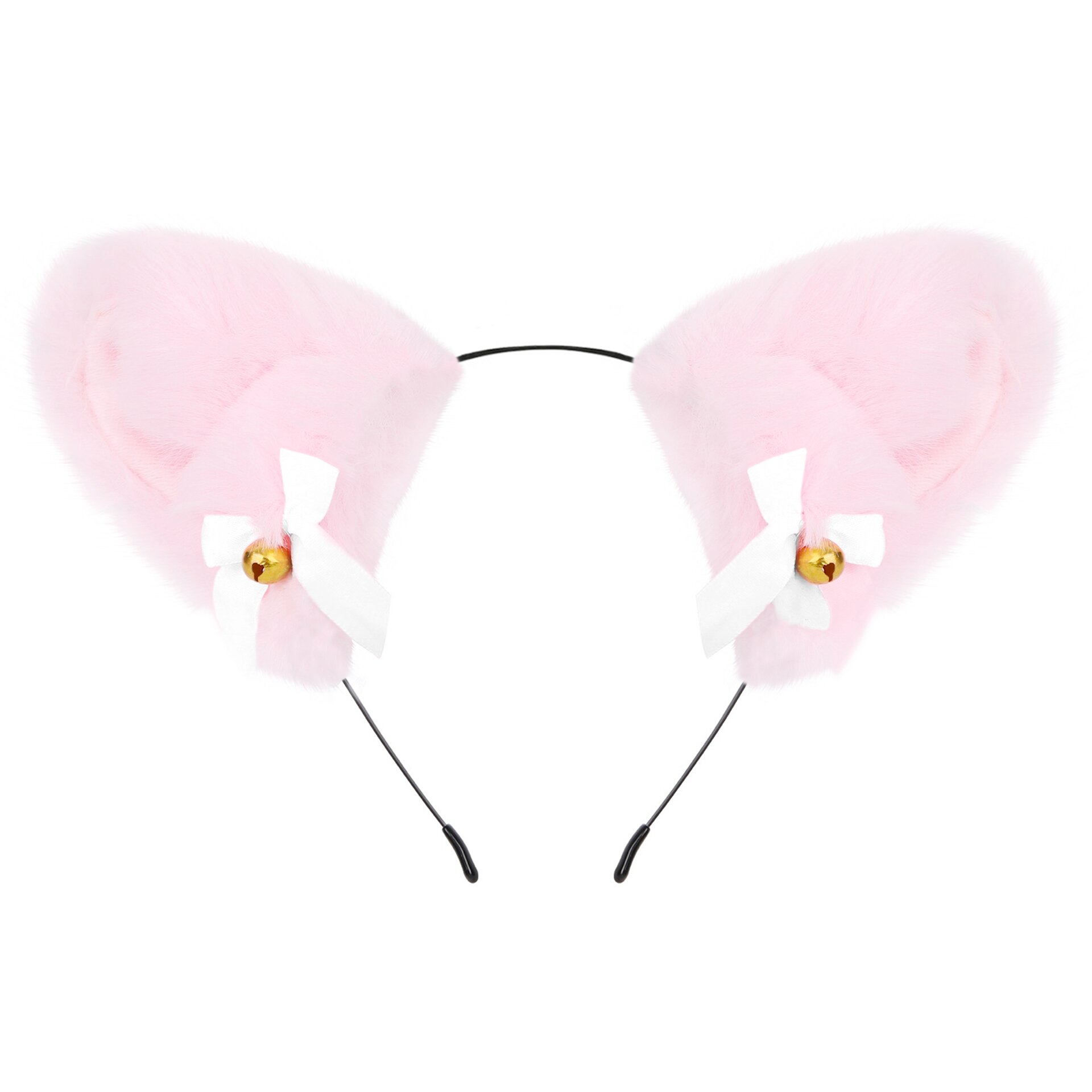 Ободок, Пушистые ушки - фурри, с бантиками, Розовый, 1 шт.