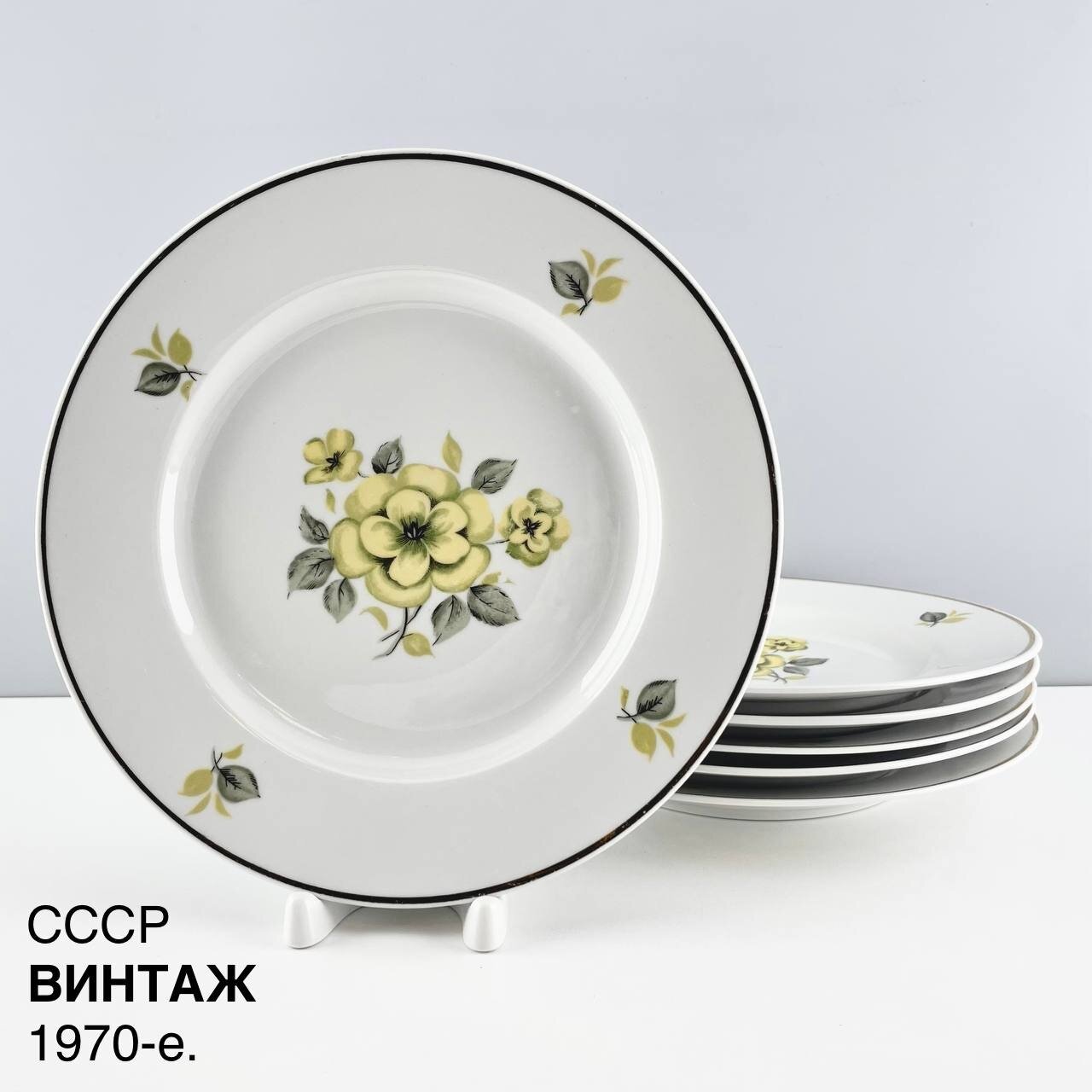 Винтажная тарелка "Антоновка". Набор 6 шт. Фарфор Пролетарий. СССР, 1970-е.