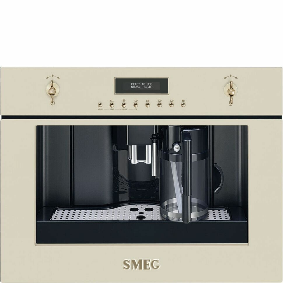 Встраиваемая кофемашина SMEG CMS8451P Coloniale автоматическая, кремовый, фурнитура позолоченная и латунная в комплекте