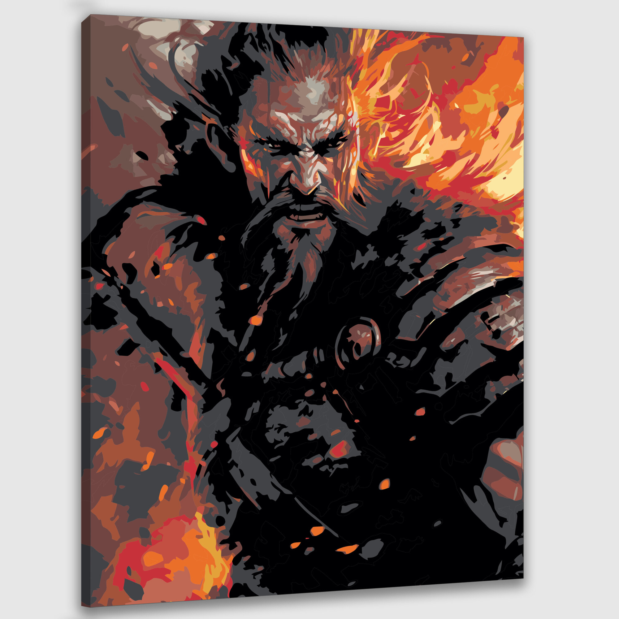 Картина по номерам 40x50 см, динамичная, цифровая картина, воин-викинг, битва, боевой топор, сила, свирепость, энергия