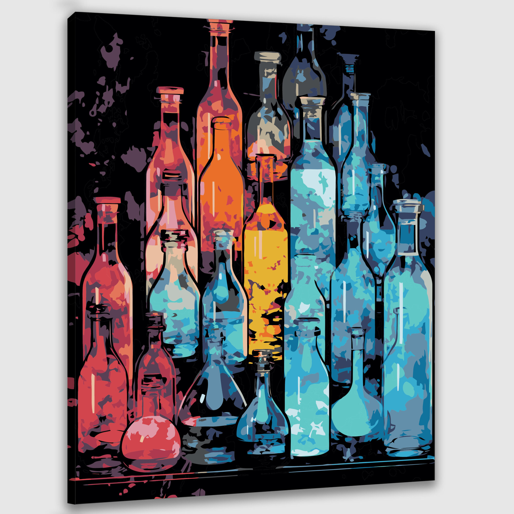 Картина по номерам 40x50 см, динамичный, цифровой, коллаж, бутылочки, энергетические зелья, уникальный дизайн