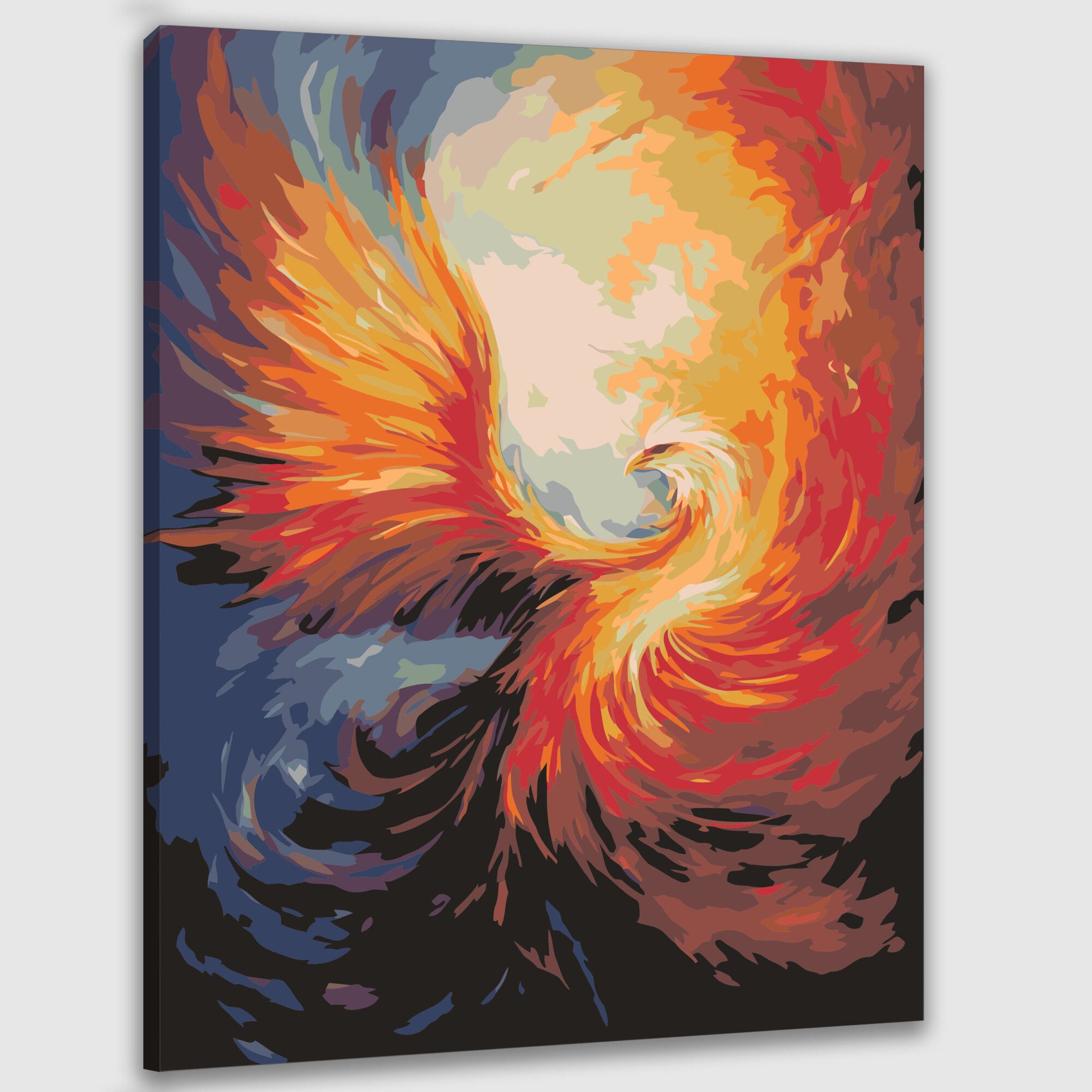 Картина по номерам 40x50 см, феникс, танец, мазки кисти, перья, крылья, пламя, энергия, движение, цветовая палитра