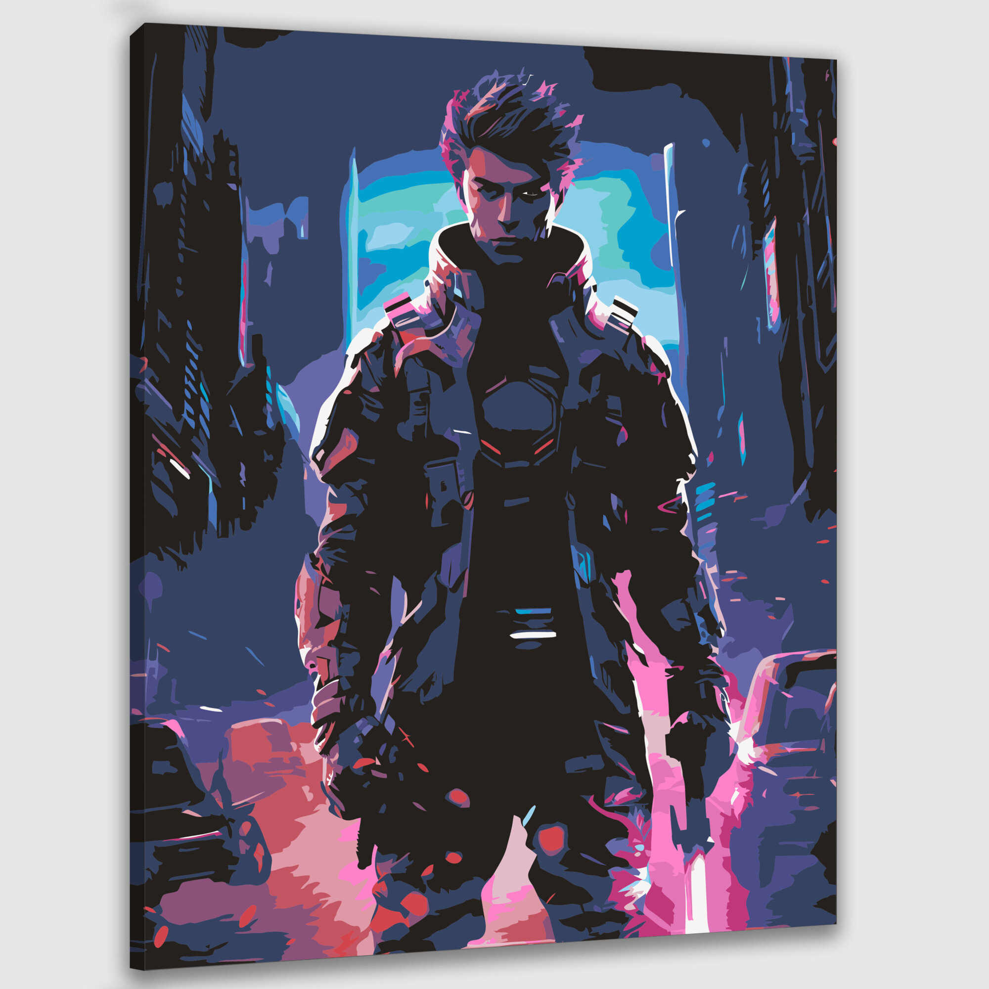 Картина по номерам 40x50 см, футуристический воин, энергетический меч, неоновые цвета, динамичное освещение