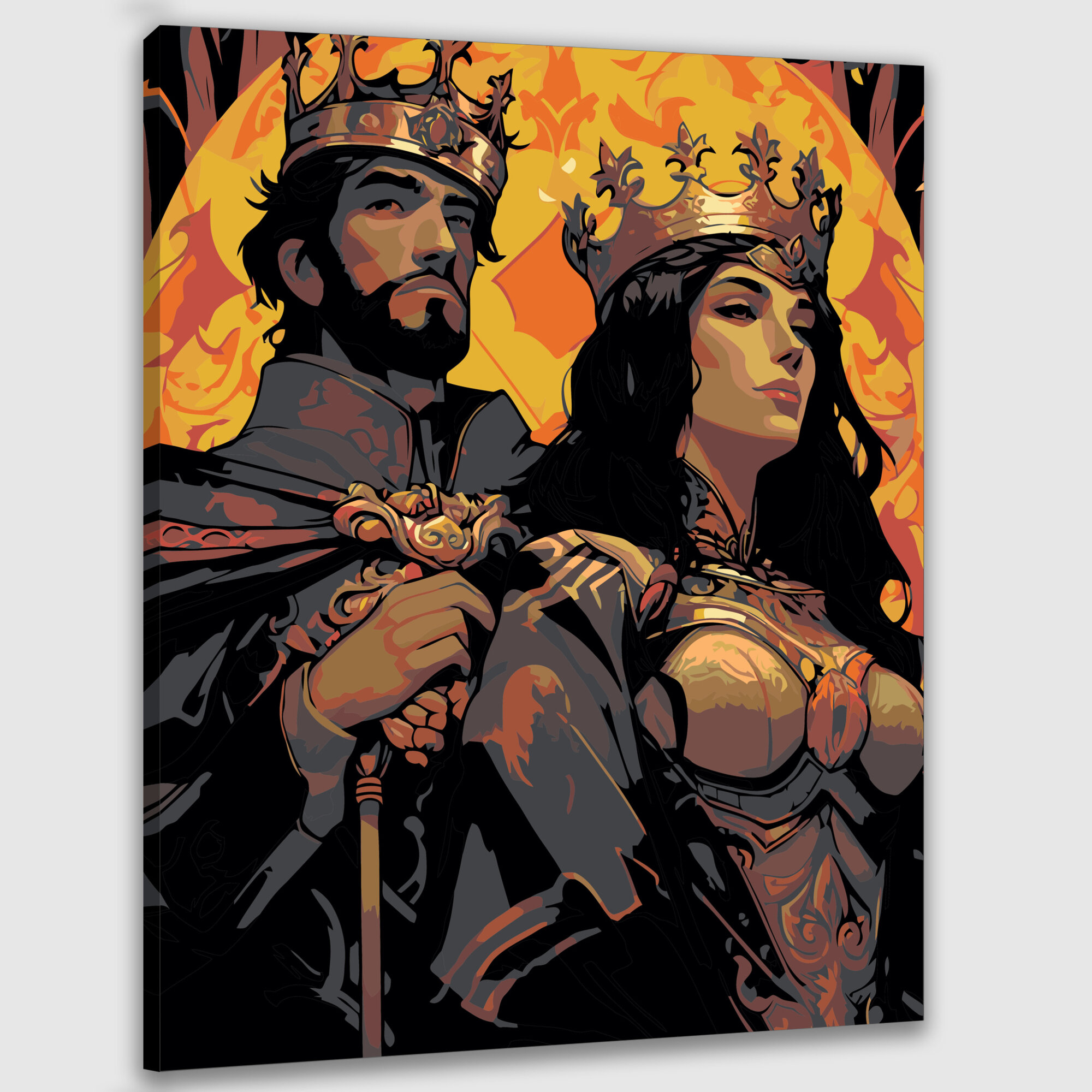 Картина по номерам 40x50 см, цифровое изображение, царственные король, королева, яркий стиль, средневековый стиль, сила