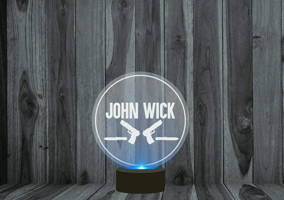 Светильник, ночник 3D BUGRIKSHOP взрослым принт "Джон Уик, John Wick" - JW0003