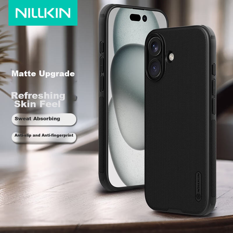 Nillkin IPhone 16 Case, Full Protection, Matte Anti-Slip Airbag Shockproof Anti-Fingerprint Slim Protective Cover, Simple Hard Shell with Soft Edges for Men, Shield Pro Black