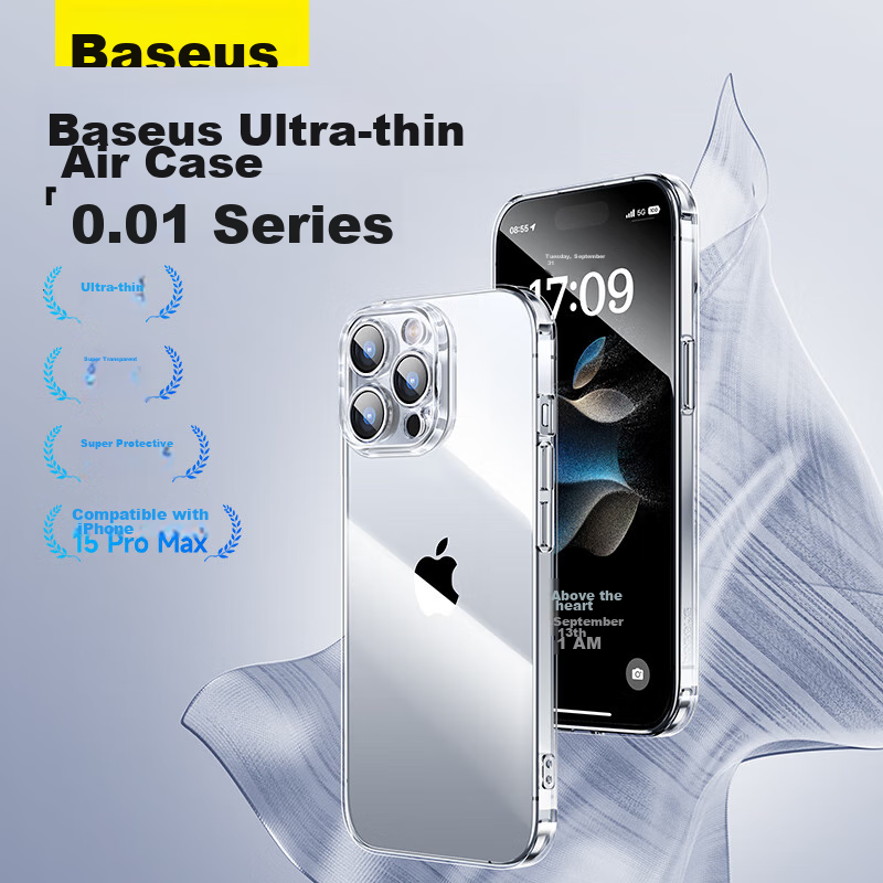 Baseus IPhone 15 Pro Max Case, Ultra-Thin Shockproof Soft Silicone Cover with Full Lens Protection, Transparent Simple Design for Men And Women