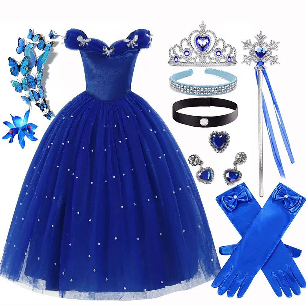 Рождественское платье Золушки Disney для девочки из 4T(tag 120), Синий, Cinderella Suit 09