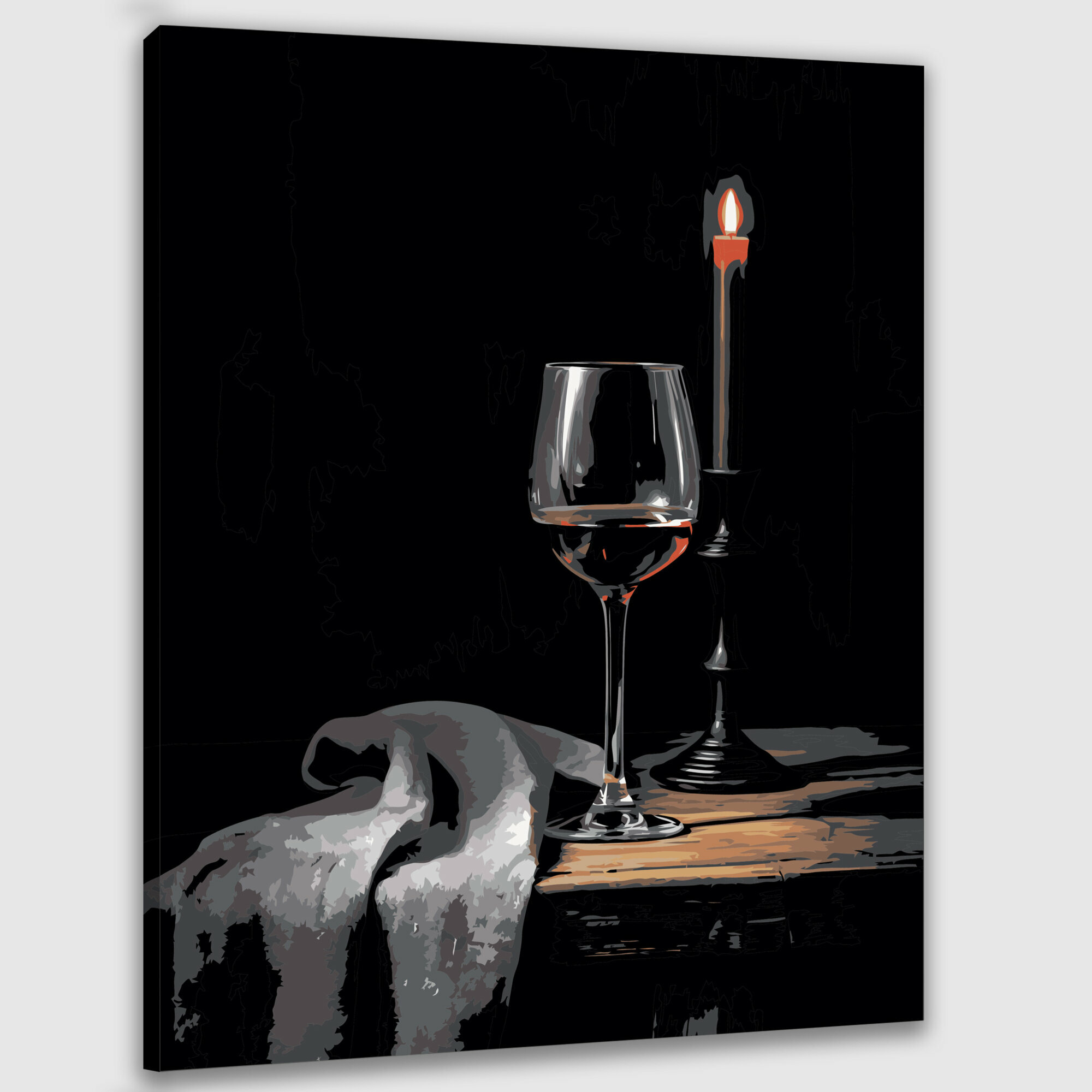 Картина по номерам 40x50 см, бокал, вино, стол, деревянный, темно-красное, отражение, свечи, композиция, равновесие